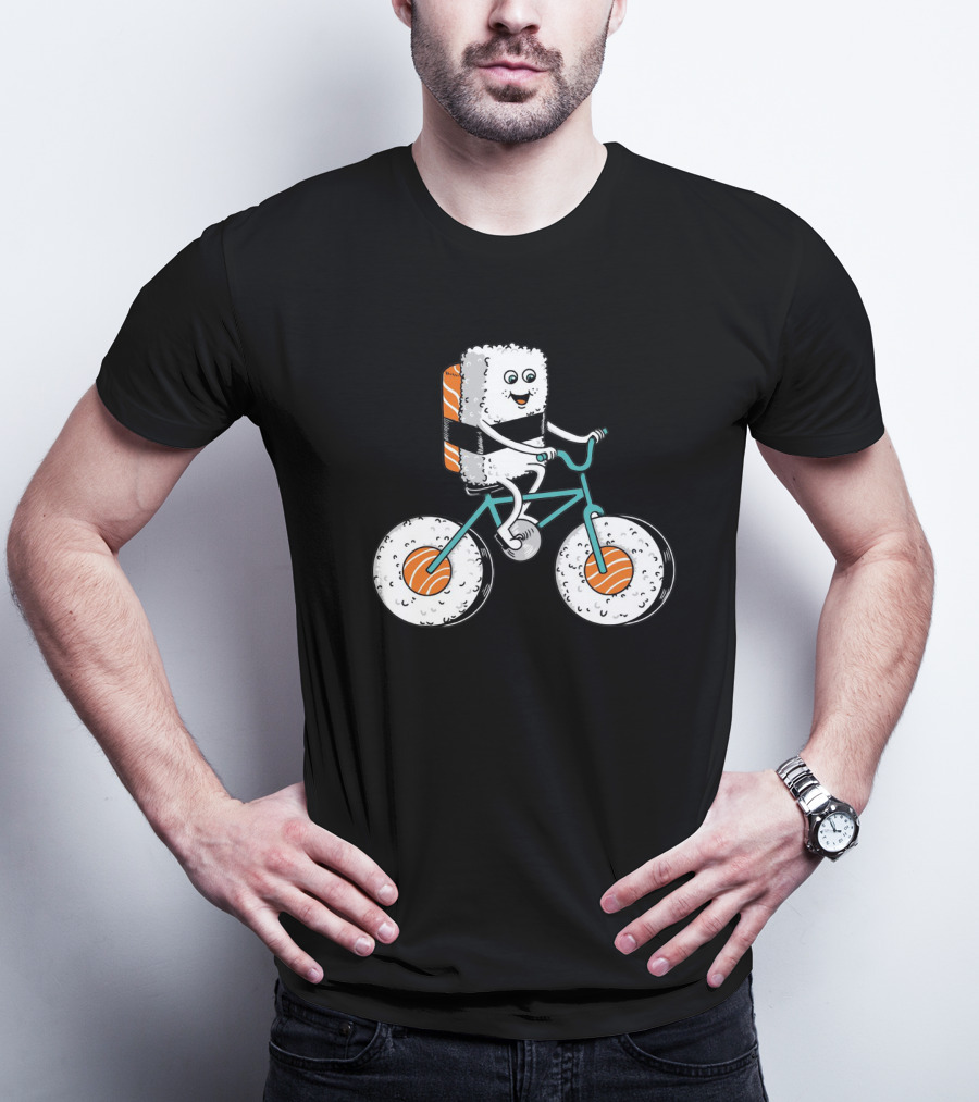 Sushi Roll Riding Bicycle With Sushi Wheels T-Shirt