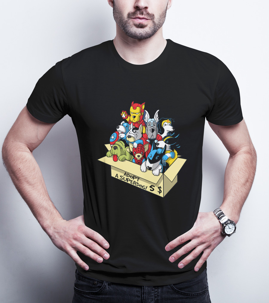 Adopt A Superdog Hero Box With $5 Avengers And Justice League Canine Cosplay T-Shirt