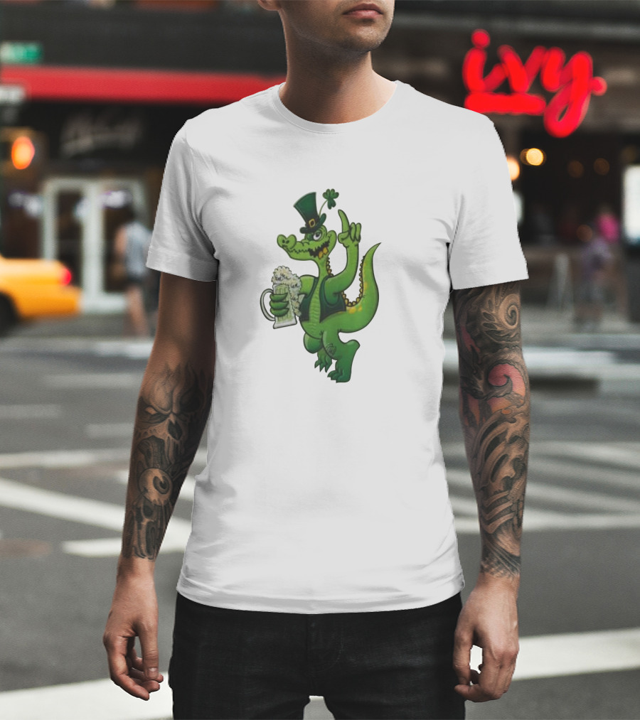 Dinosaurs Patricks Green Beer Hat Clover T-Shirt