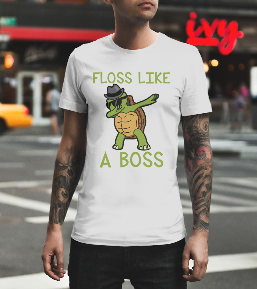 Dabbing Turtle Floss Like A Boss With Hat And Sunglasses T-Shirt