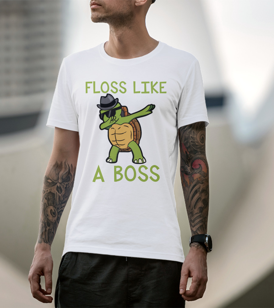 Dabbing Turtle Floss Like A Boss With Hat And Sunglasses T-Shirt