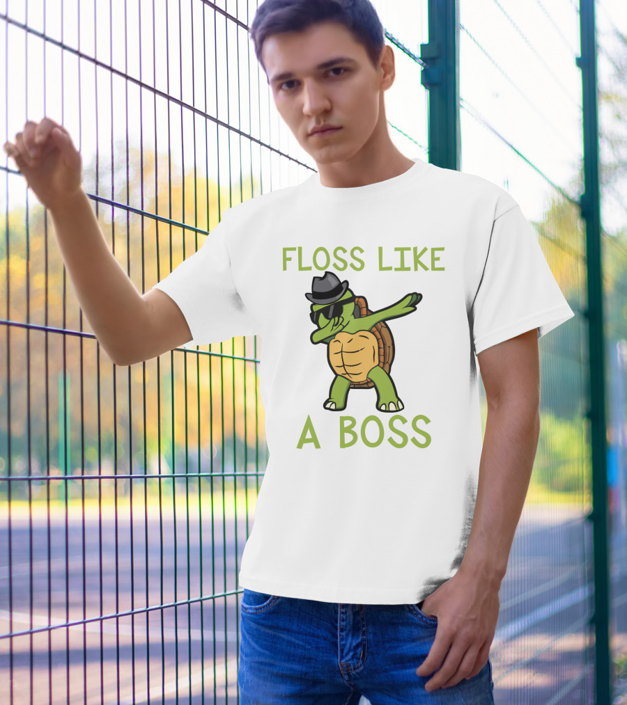 Dabbing Turtle Floss Like A Boss With Hat And Sunglasses T-Shirt