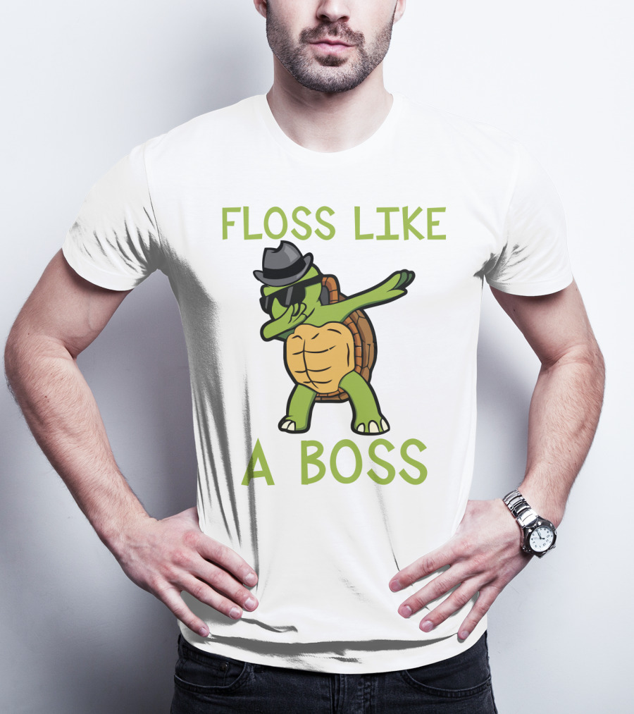 Dabbing Turtle Floss Like A Boss With Hat And Sunglasses T-Shirt