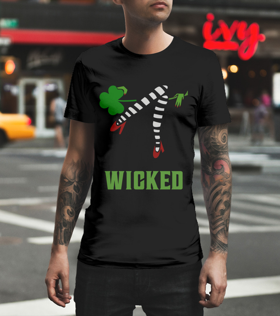 Wicked St. Patrick's Day Striped Legs And Shamrock T-Shirt