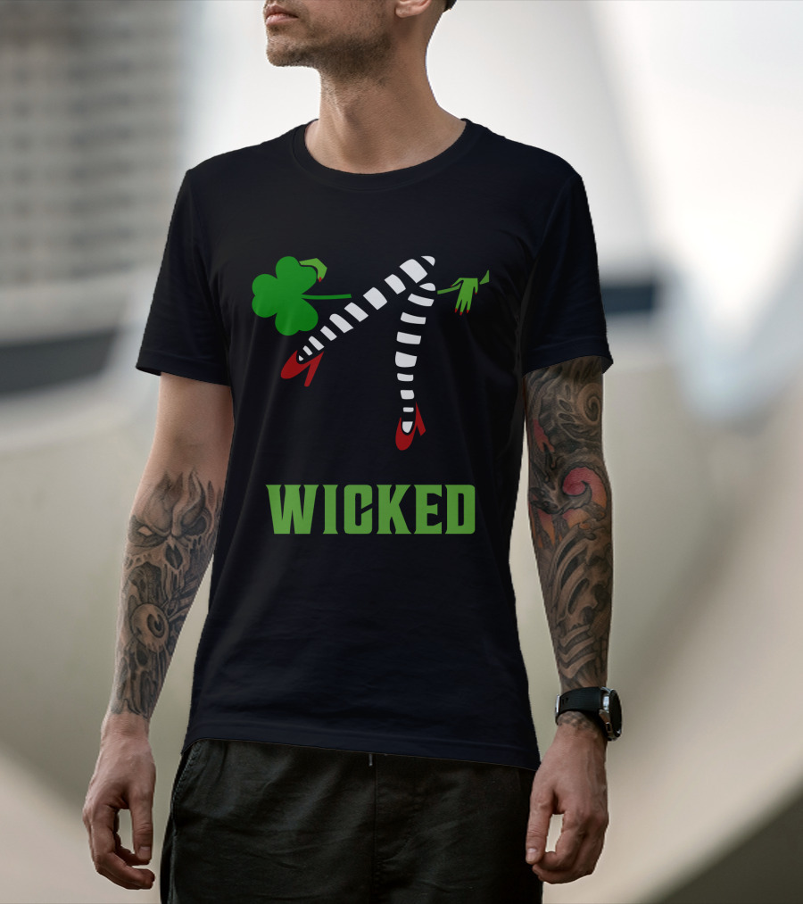 Wicked St. Patrick's Day Striped Legs And Shamrock T-Shirt