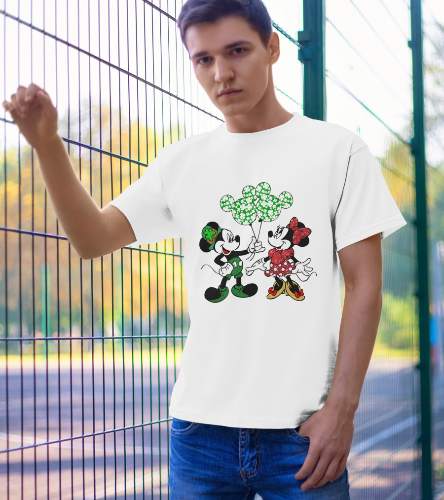 Mickey Mouse Minnie Mouse St. Patrick's Day Shamrock Balloons T-Shirt