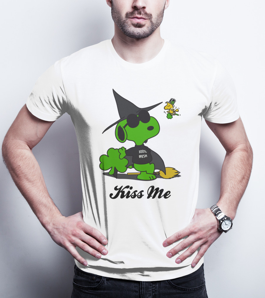 Snoopy Kiss Me 100% Irish St Patrick's Day Wizard Woodstock T-Shirt