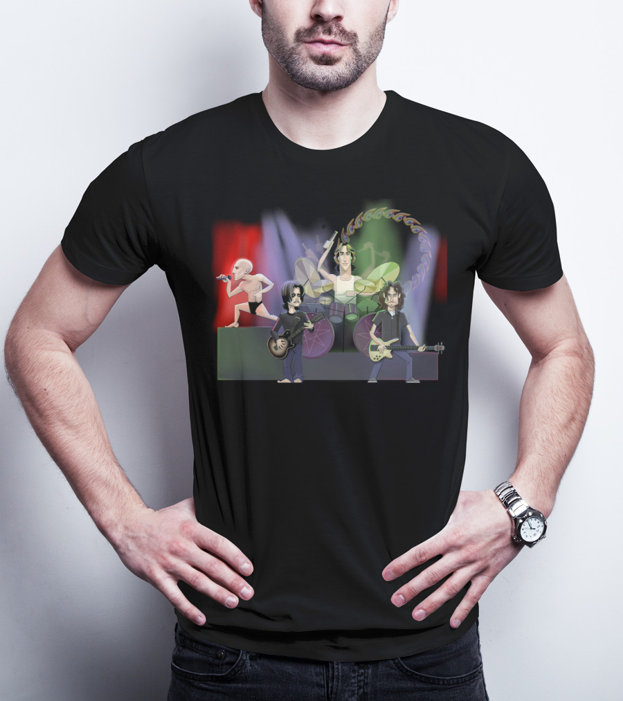 Tool Band Caricature Concert Scene With Animated Rock Musicians T-Shirt