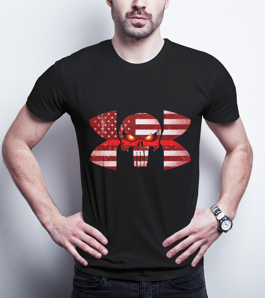 Firefighter Skull American Flag Under Armour Punisher Eyes T-Shirt
