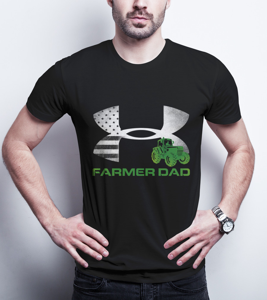 Farmer Dad Tractor American Flag Under Armour T-Shirt