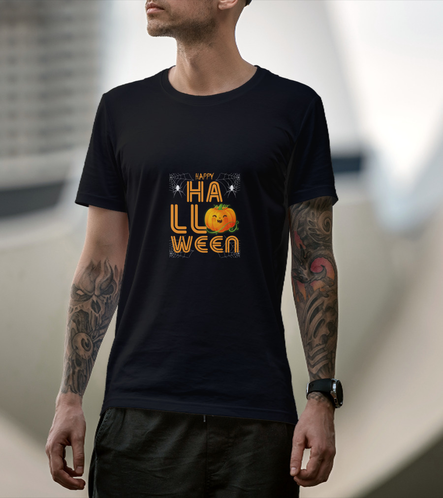 Happy Halloween Cute Face Pumpkin Funny Orange T-Shirt