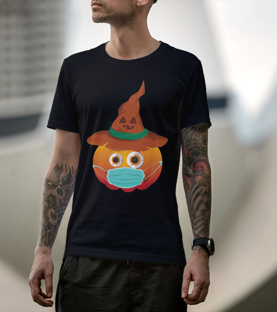 Funny Pumpkin Mask Witch Hat Costume T-Shirt