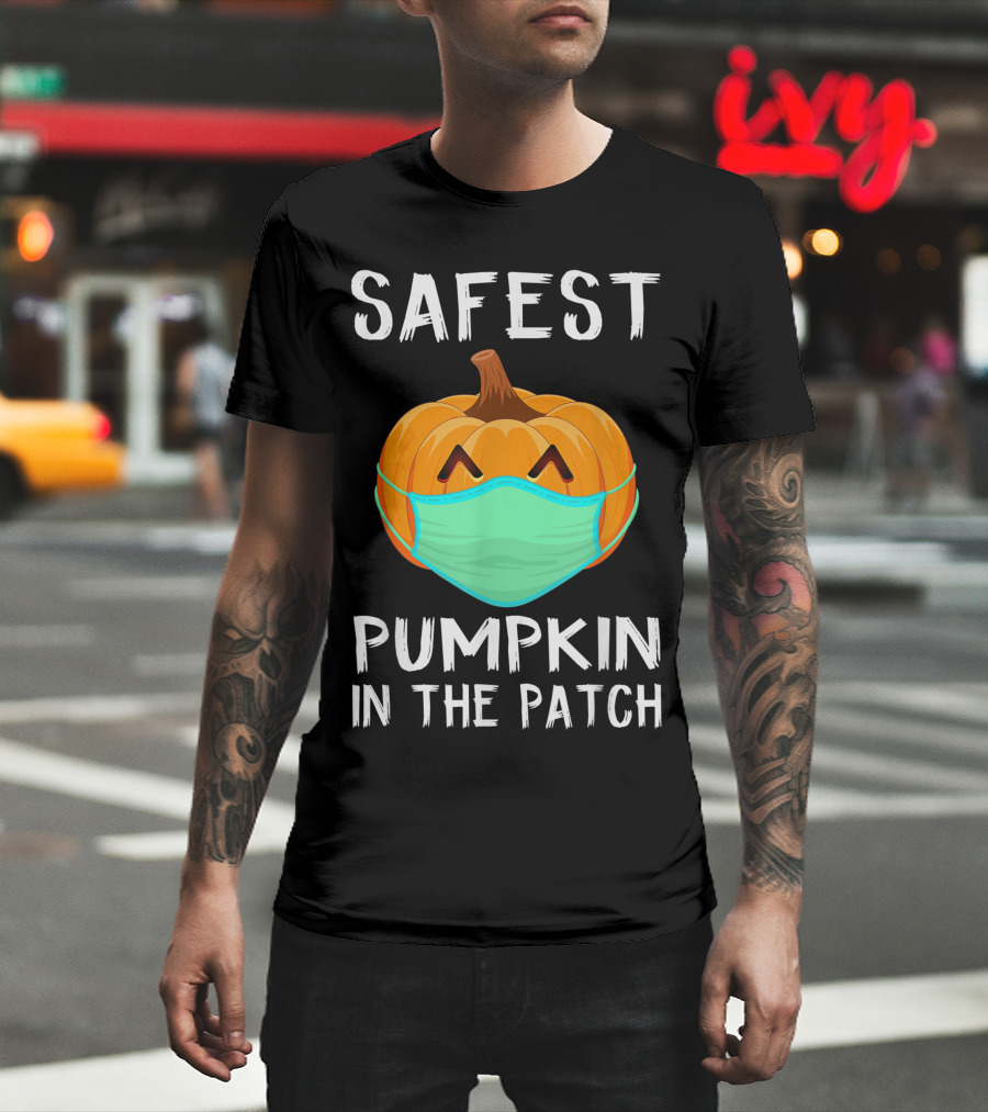 Safest Pumpkin In The Patch Halloween Costume With Face Mask T-Shirt