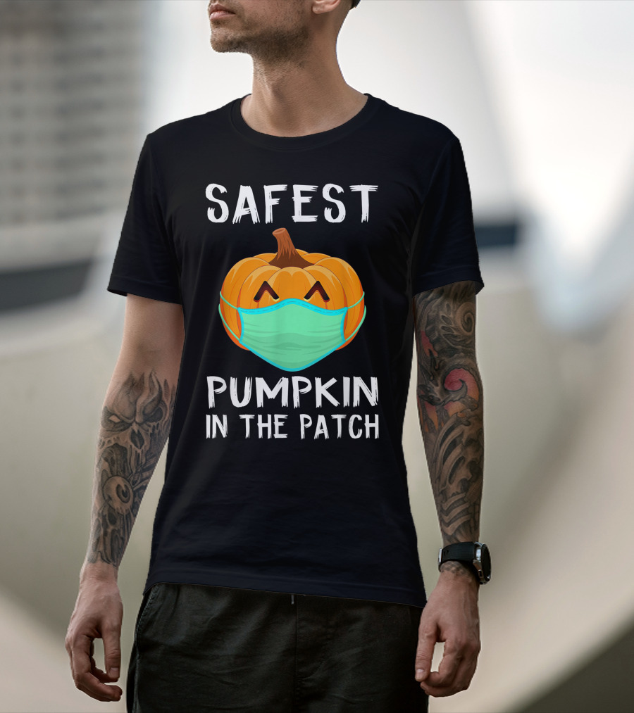 Safest Pumpkin In The Patch Halloween Costume With Face Mask T-Shirt