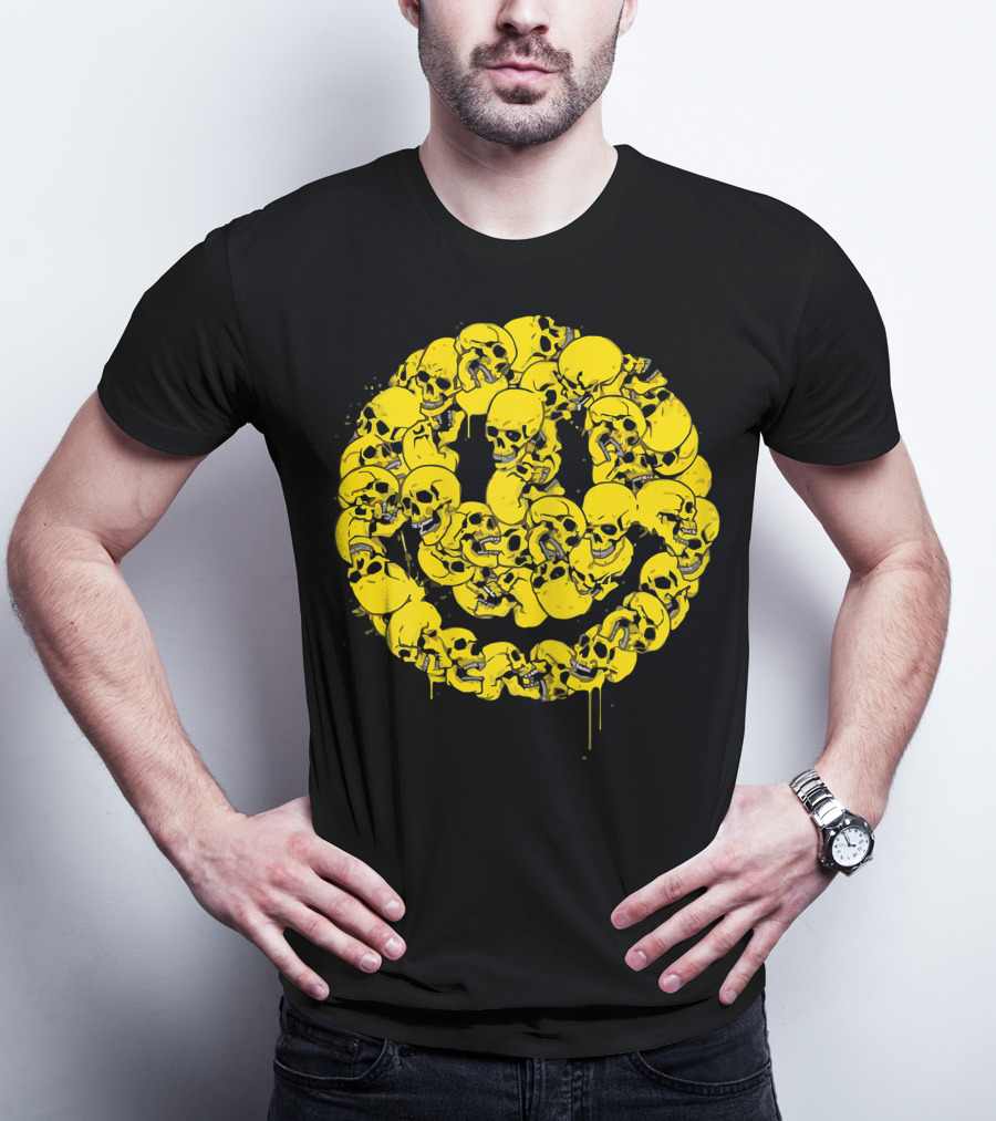 Smiley Face Skull Circle Halloween Goth Occult Scary T-Shirt