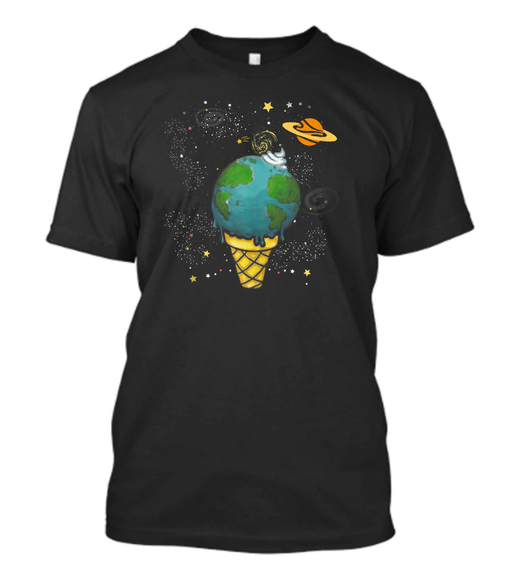 Funny Space Galaxy Earth Saturn Planets In Ice Cream Cone T-Shirt