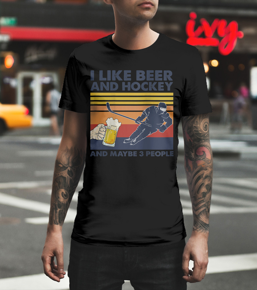 I Like Beer And Hockey Maybe 3 People Retro Vintage Baseball Raglan T-Shirt