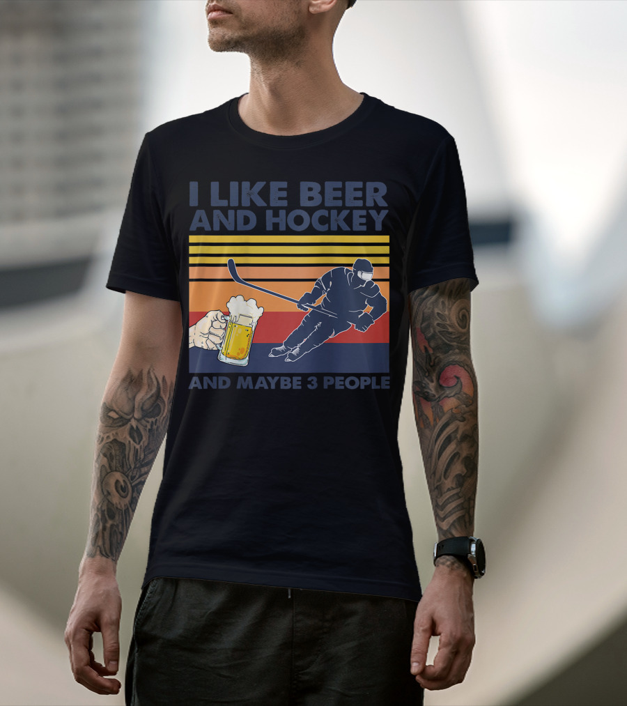 I Like Beer And Hockey Maybe 3 People Retro Vintage Baseball Raglan T-Shirt