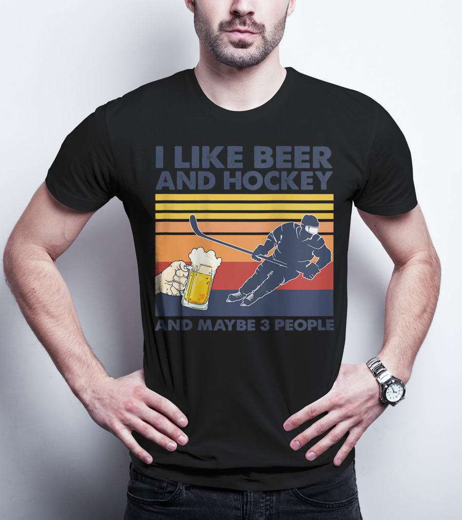 I Like Beer And Hockey Maybe 3 People Retro Vintage Baseball Raglan T-Shirt