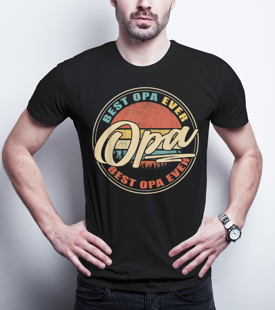 Best Opa Ever Vintage Sunset Forest T-Shirt