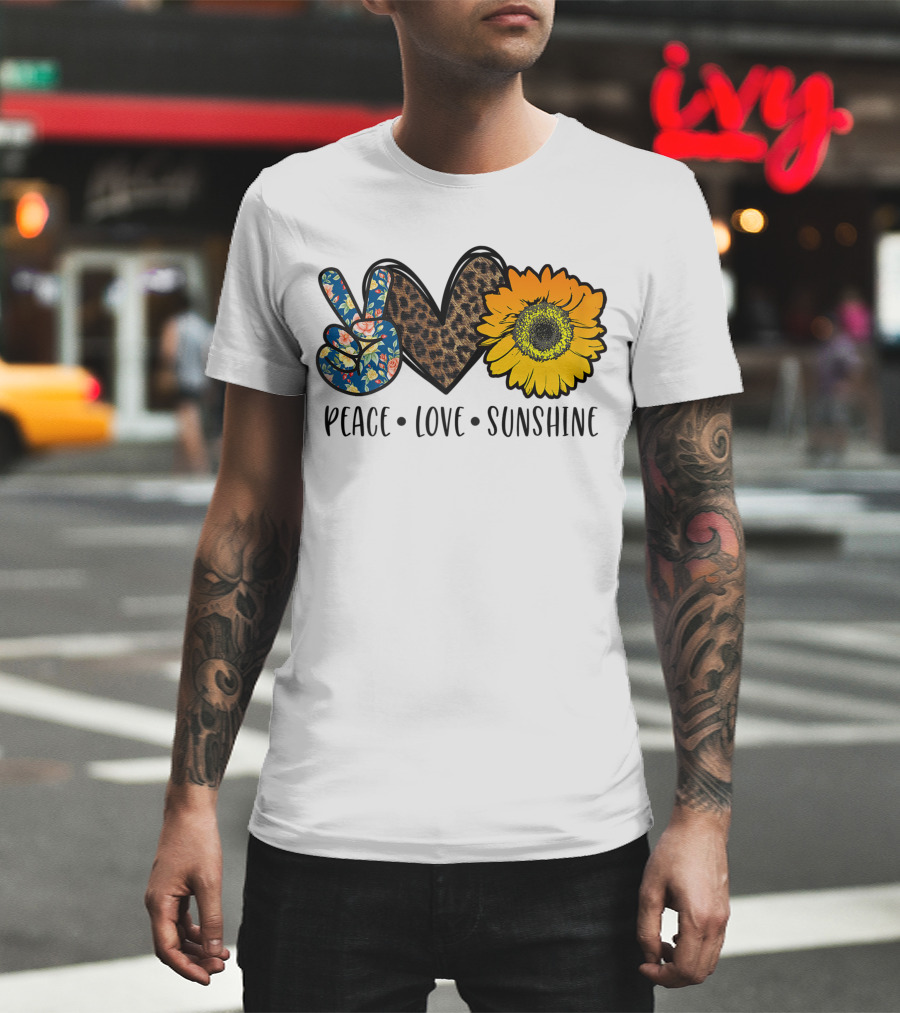 Peace Love Sunshine Floral Leopard Sunflower Teacher Idea T-Shirt