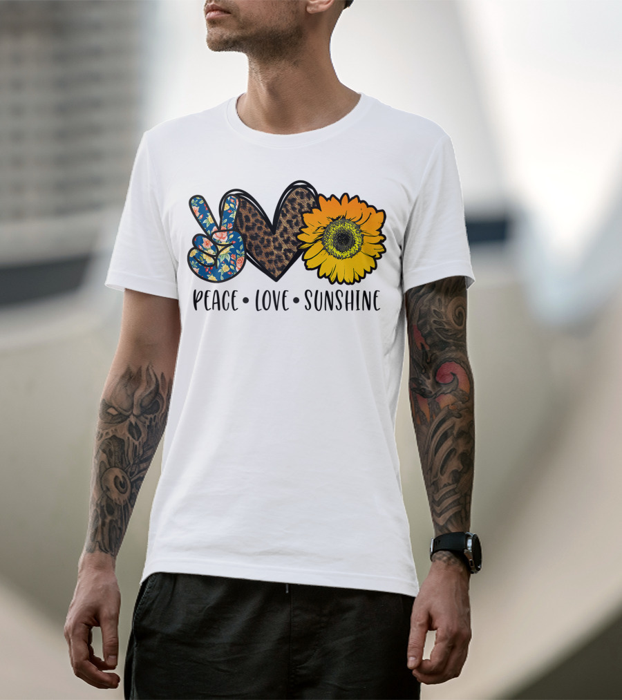Peace Love Sunshine Floral Leopard Sunflower Teacher Idea T-Shirt