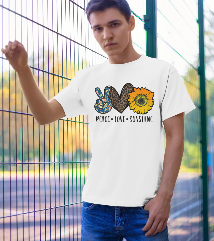 Peace Love Sunshine Floral Leopard Sunflower Teacher Idea T-Shirt