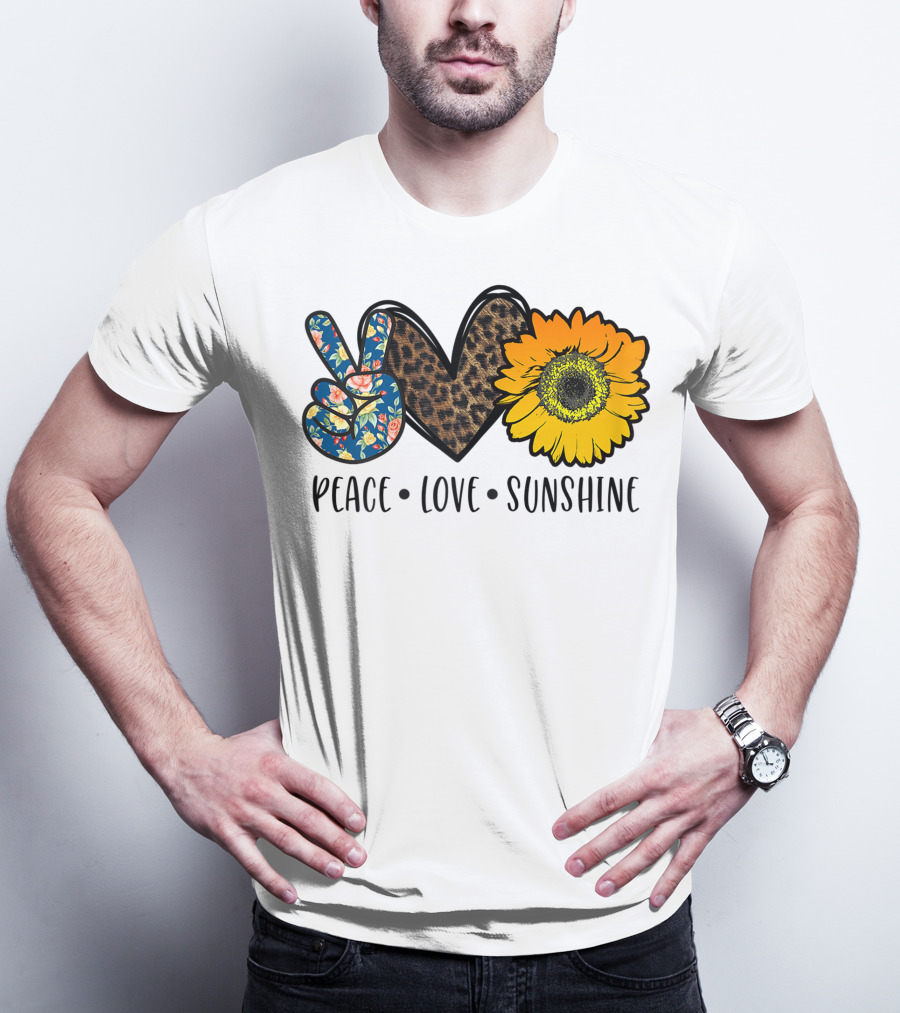 Peace Love Sunshine Floral Leopard Sunflower Teacher Idea T-Shirt
