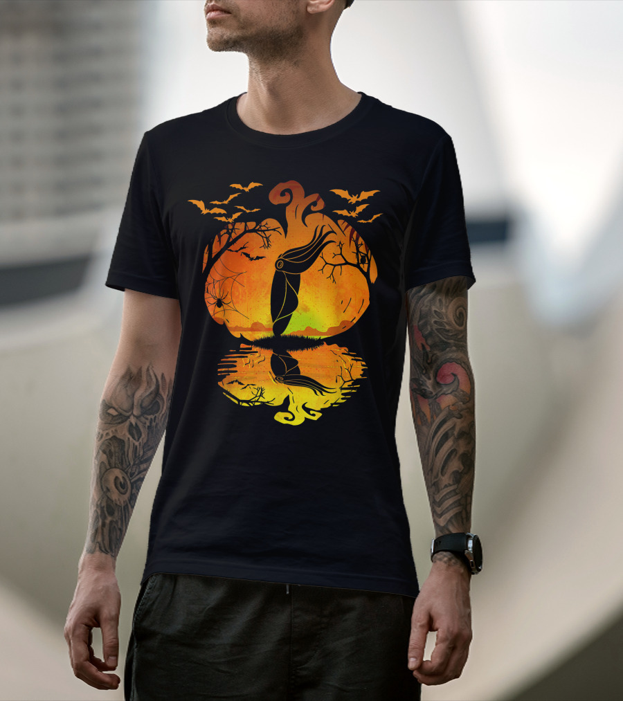 Halloween Cuttlefish Pumpkin With Bats And Spiderwebs T-Shirt