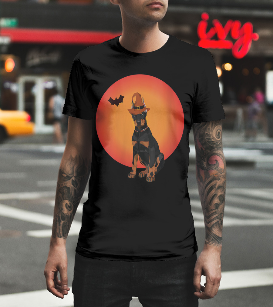 Women Doberman Dog Halloween Witch Hat Puppy And Animal Lovers T-Shirt