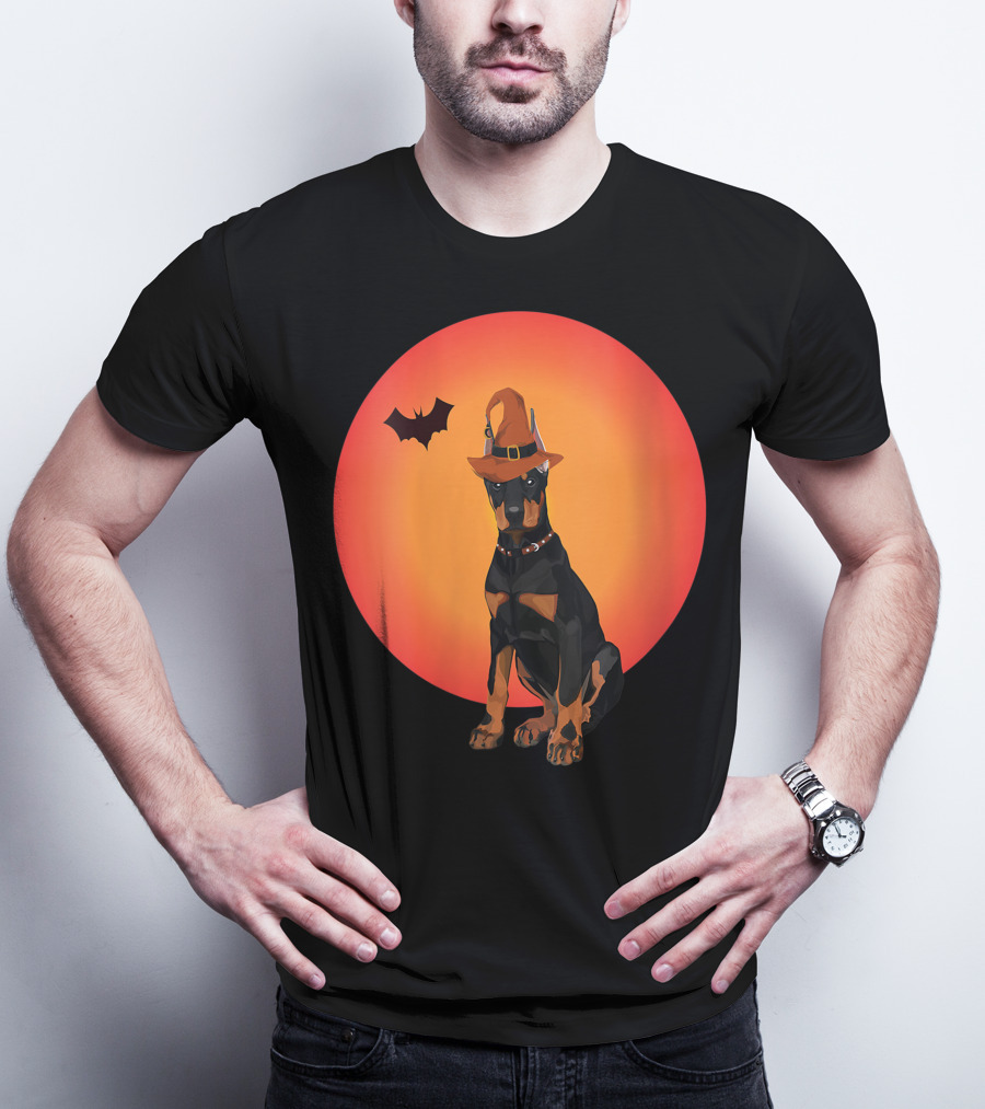 Women Doberman Dog Halloween Witch Hat Puppy And Animal Lovers T-Shirt