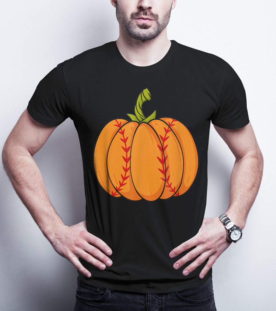 Thanksgiving Baseball Halloween Pumpkin Boys Pitcher Catcher Colorful Stitched T-Shirt