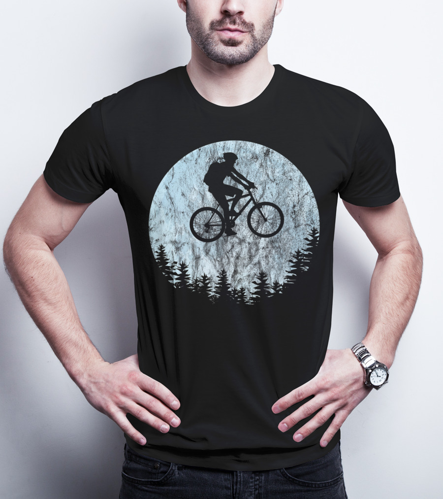 Mountain Bike Moon MTB Bicycle Rider Cycling Biking Forest T-Shirt