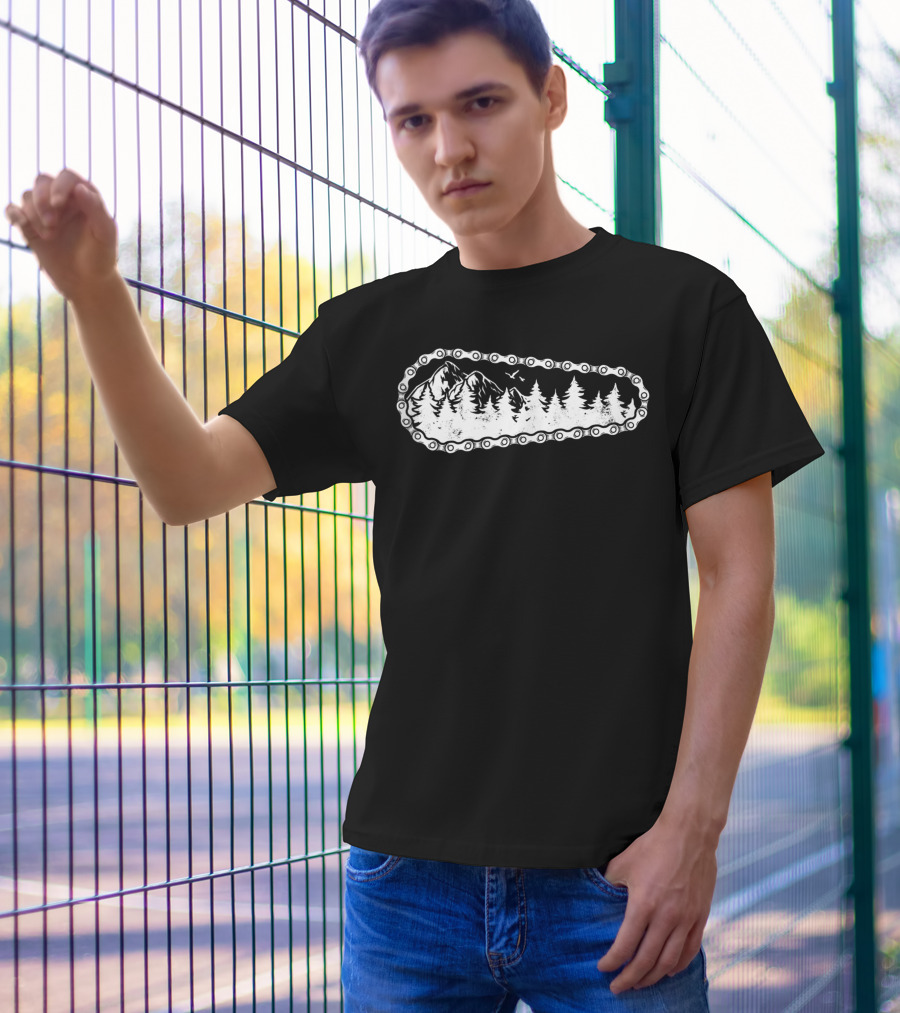 Mountain Biking Chain Forest Scenery Downhill Cycling MTB Biker T-Shirt