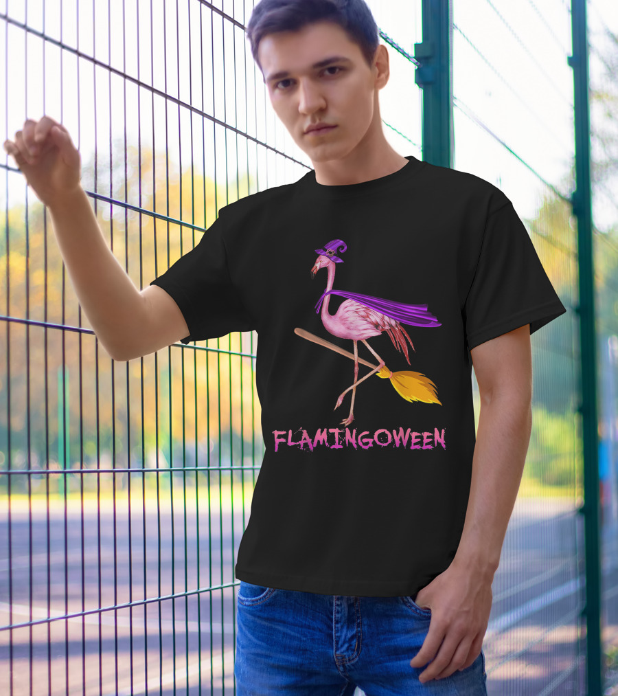 Flamingoween Funny Flamingo Witch Halloween Costume Best T-Shirt