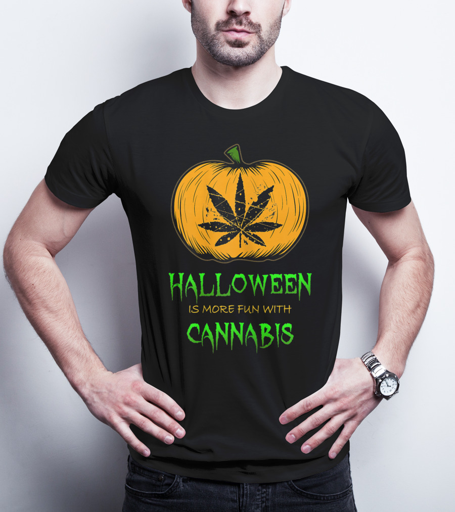 Halloween Is More Fun With Cannabis Pumpkin Leaf T-Shirt