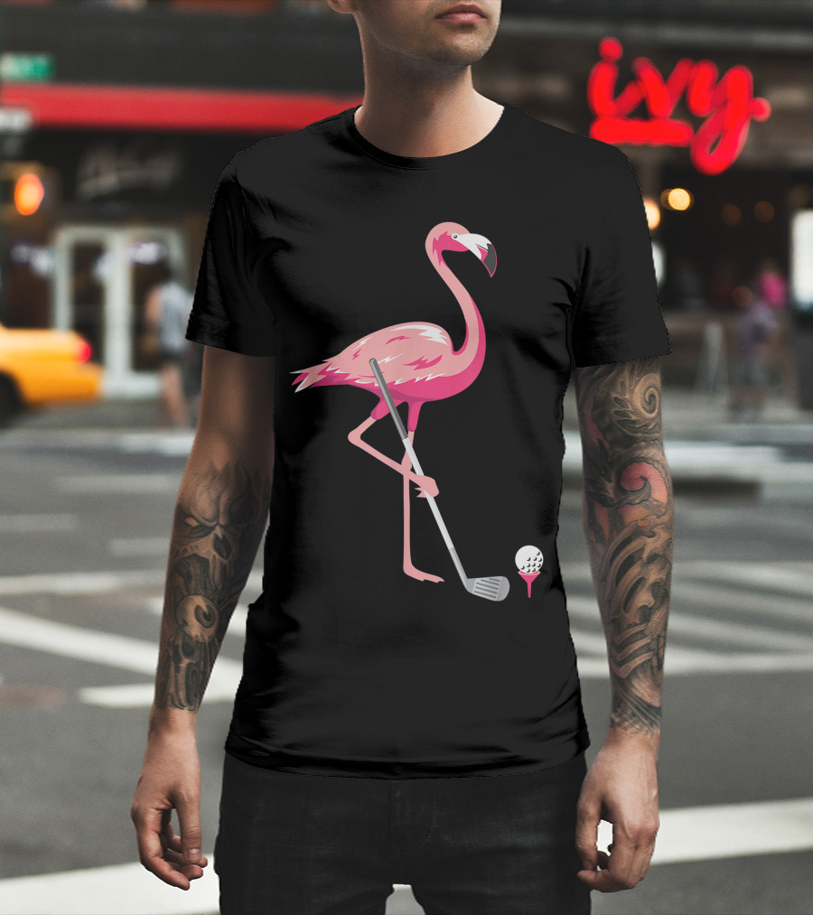 Funny Flamingo Bird Golf Player Best Swing Tee Golf Ball T-Shirt