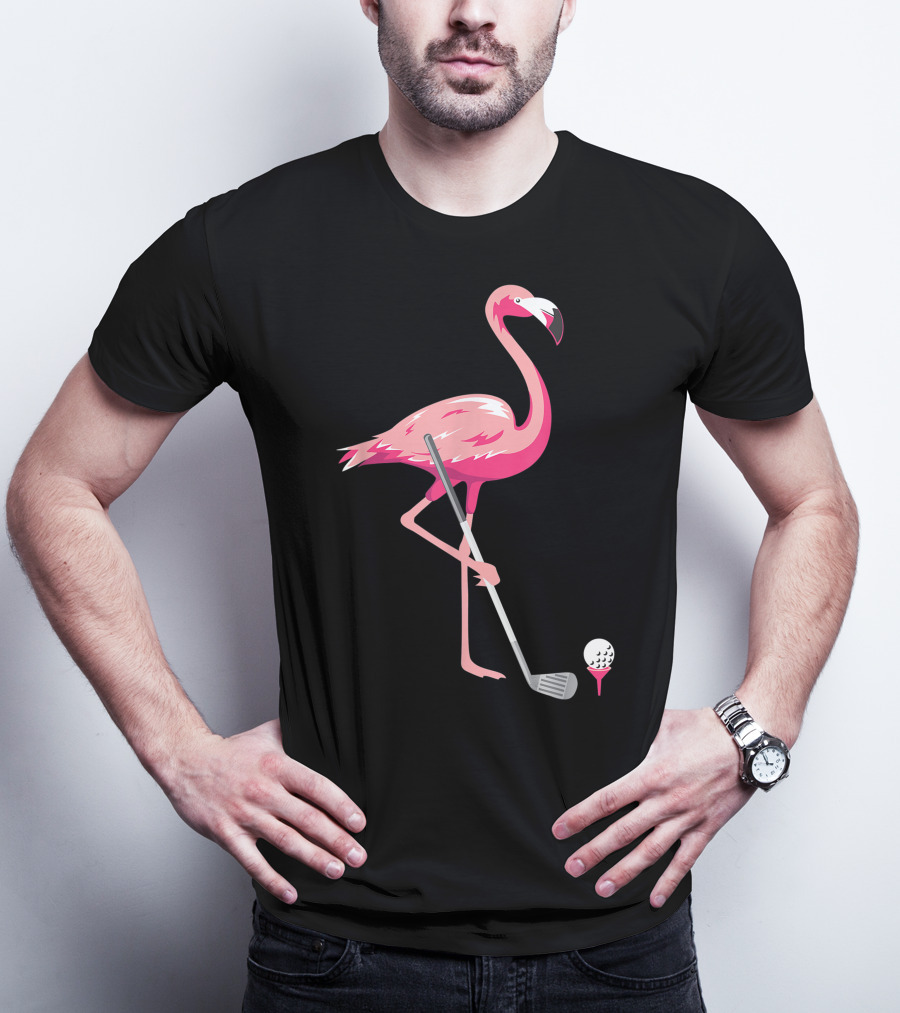 Funny Flamingo Bird Golf Player Best Swing Tee Golf Ball T-Shirt