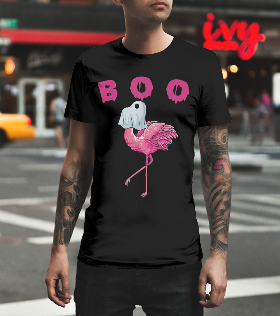 Boo Funny Flamingo Halloween Ghost T-Shirt