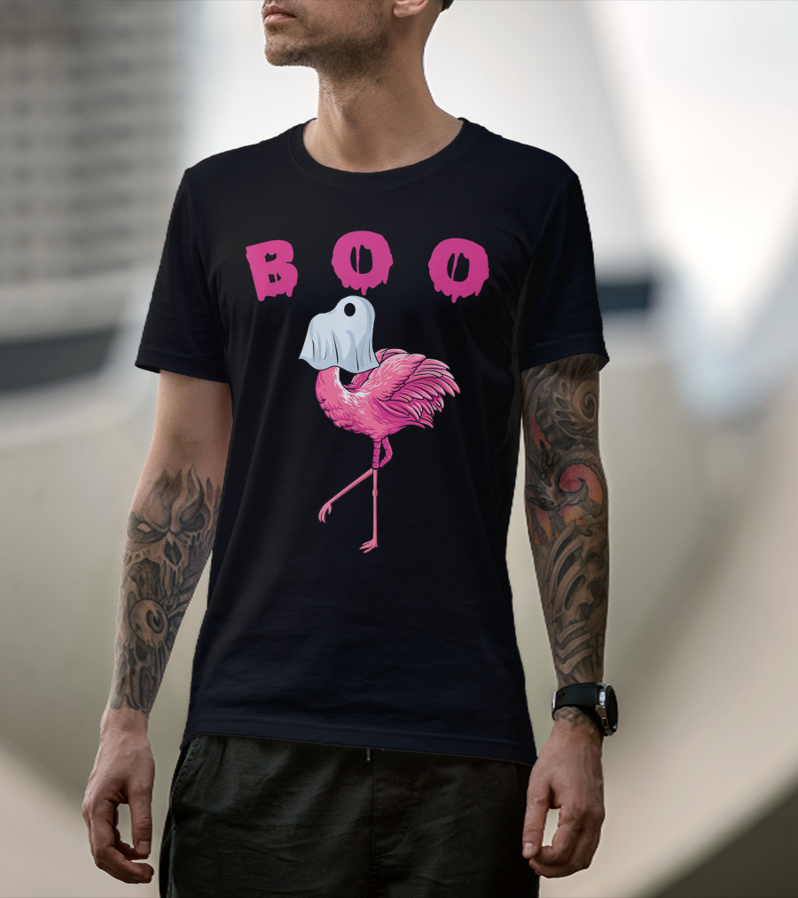 Boo Funny Flamingo Halloween Ghost T-Shirt