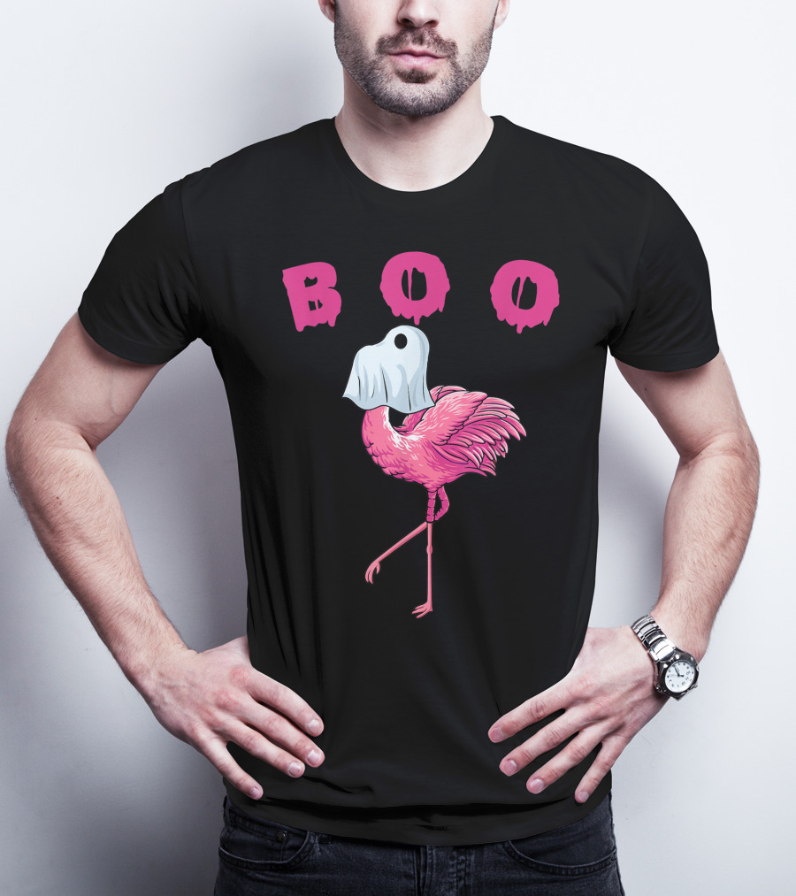 Boo Funny Flamingo Halloween Ghost T-Shirt