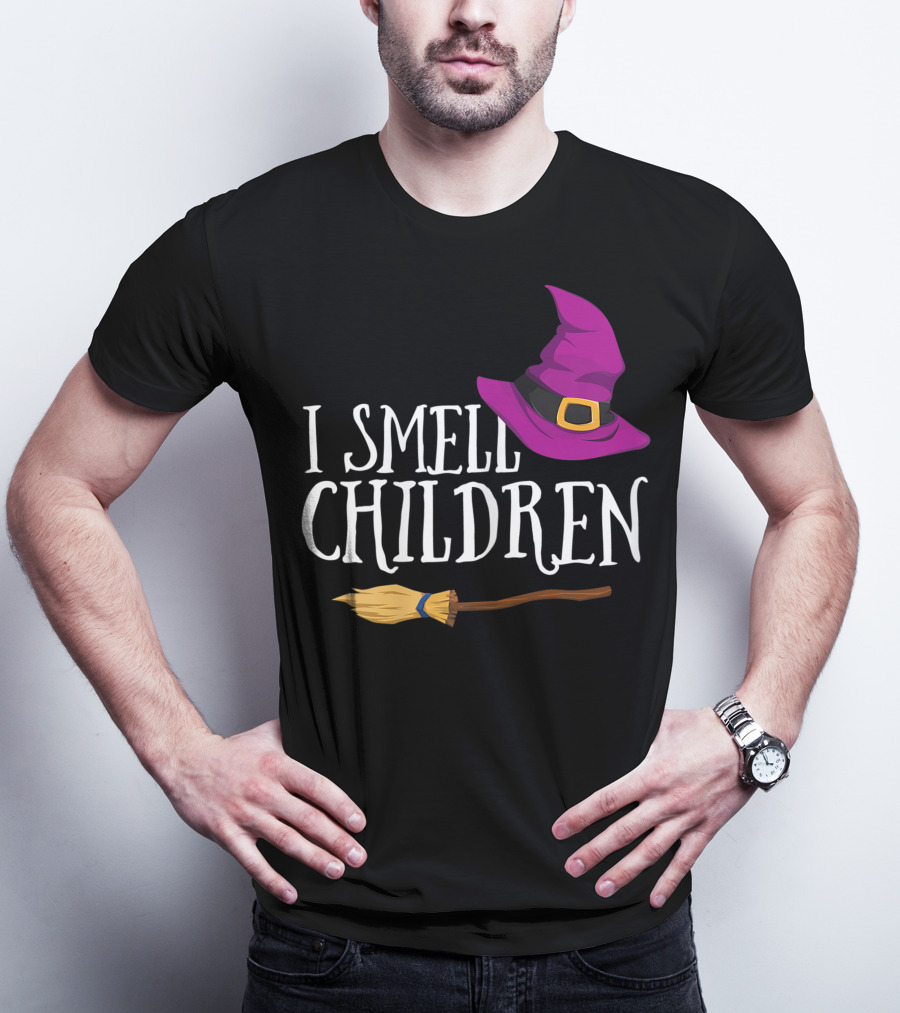 I Smell Children Halloween Witch Hat And Broom T-Shirt