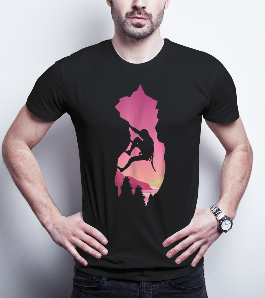 Rock Climbing Adventure Sunset Bouldering Climber Colorful T-Shirt