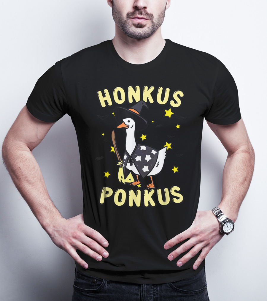 Honkus Ponkus Witch Duck With Stars And Bats T-Shirt