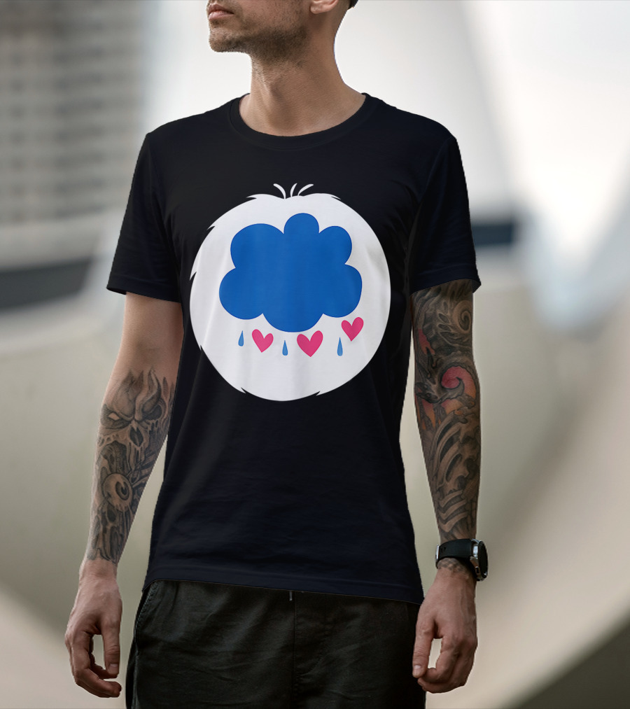 Grumpy Care Bear Blue Cloud With Hearts And Raindrops T-Shirt