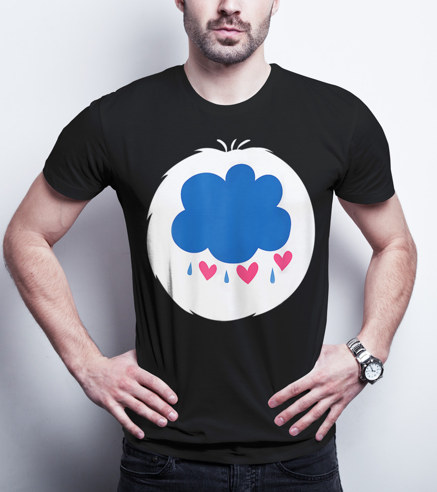 Grumpy Care Bear Blue Cloud With Hearts And Raindrops T-Shirt