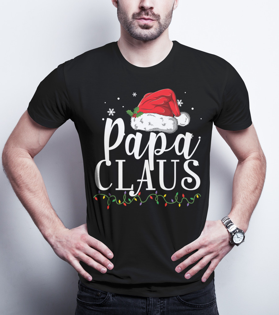 Papa Claus Christmas Hat Snowflakes Lights T-Shirt