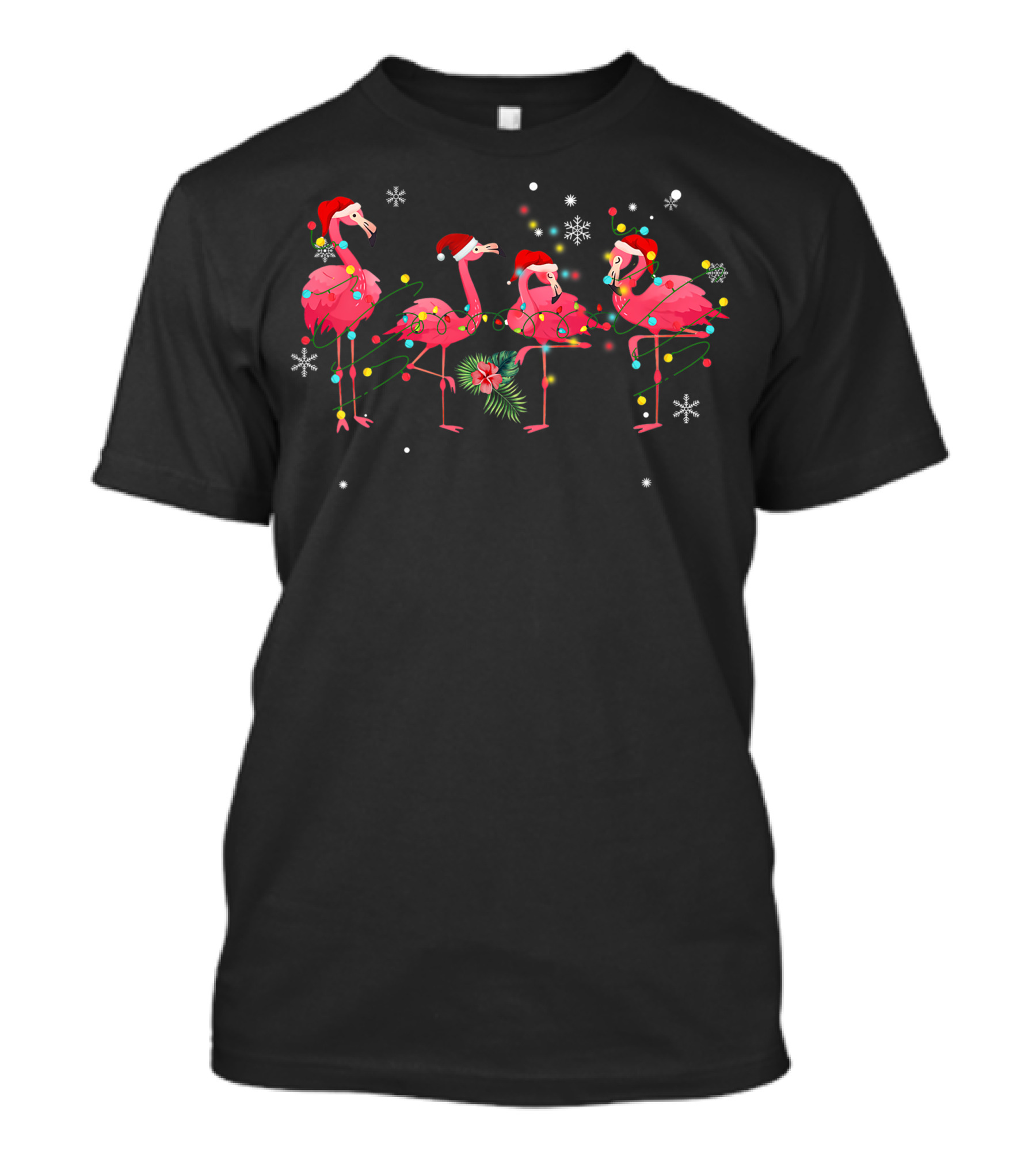 Pink Flamingo Christmas Lights And Snowflakes Fiesta T-Shirt