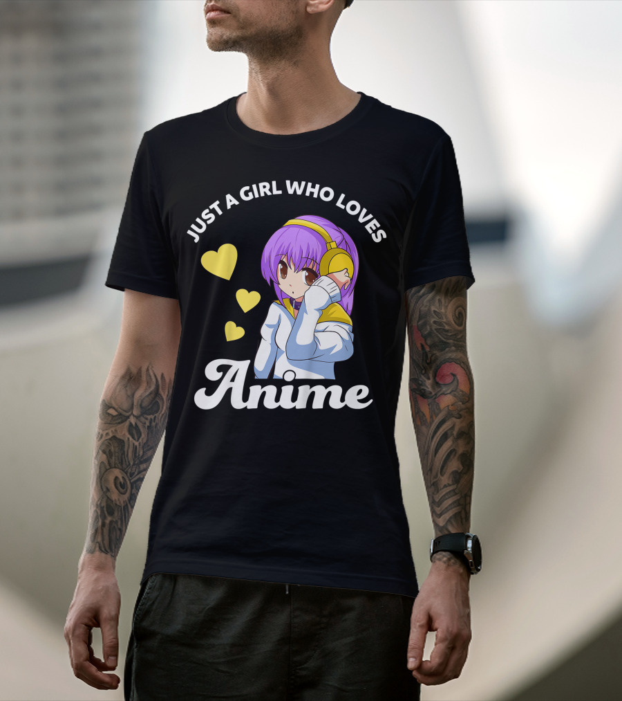 Just A Girl Who Loves Anime Manga Anime Anime Headphones Girl With Hearts T-Shirt