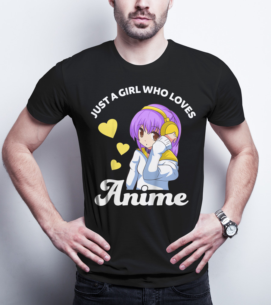 Just A Girl Who Loves Anime Manga Anime Anime Headphones Girl With Hearts T-Shirt